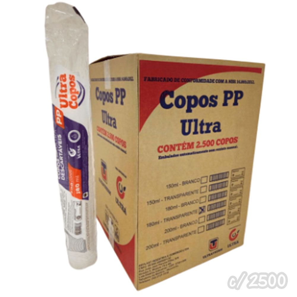 Copo Estriado Transparente 180ml c/2500 ULTRACOPOS | Lojas Funchal