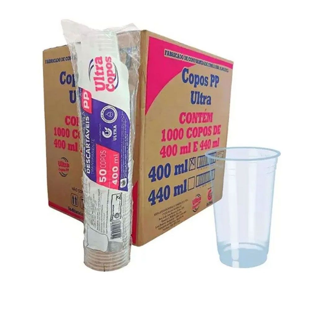 Copo Liso Transparente 400ml c/1000 ULTRACOPOS