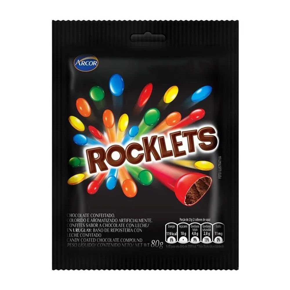 Confeitos Rocklets Chocolate ao Leite 80g ARCOR