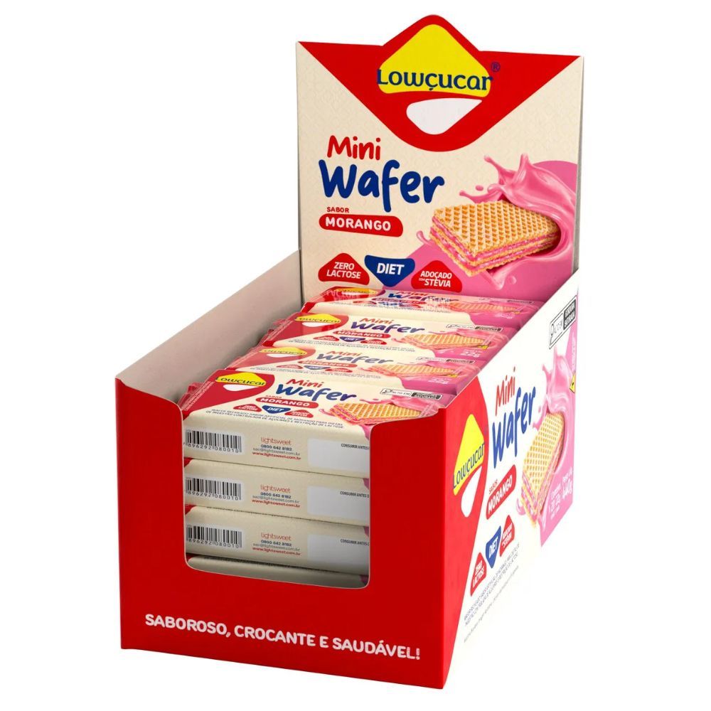 Mini Wafer Display Morango Zero Açúcar 20x22g LOWÇUCAR